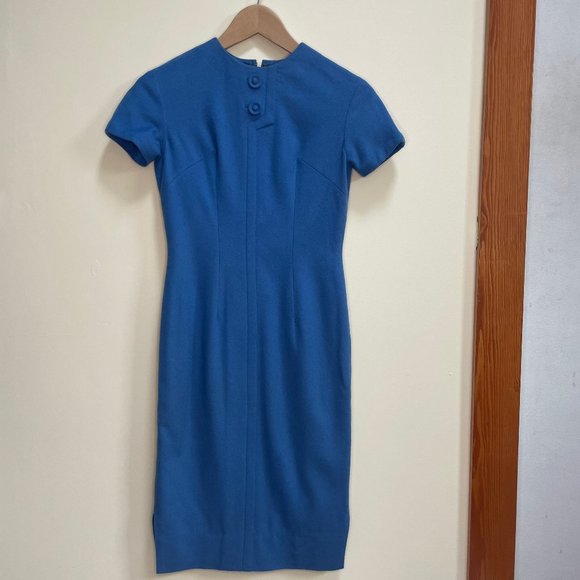 Dresses | Vintage Blue Wool Dress Midlength Twobutton Detail | Poshmark